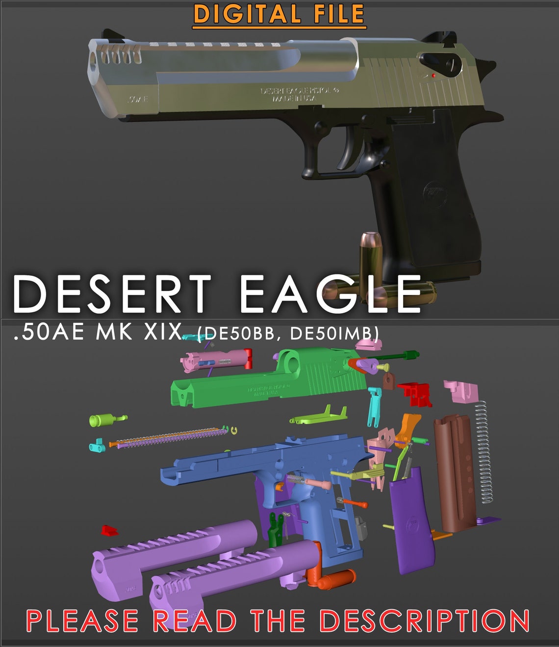 Desert Eagle 50AE Mk XIX 3d Model, STL File for 3d Printing, Replica ...