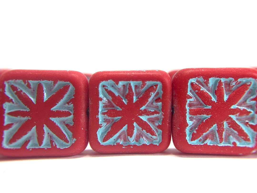 14mm Turquoise Compass Beads, Square Beads, Czech Glass Beads - Etsy