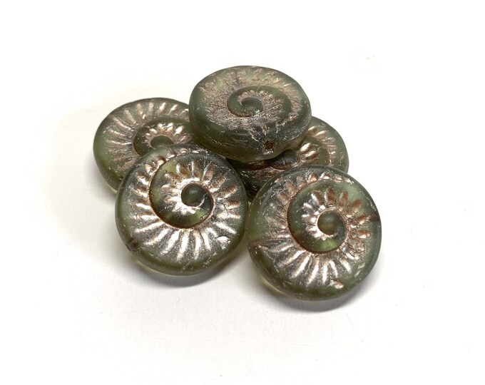 19mm Fossil Beads, Earthy Green, Ammonite Beads, Czech Glass Beads - Etsy