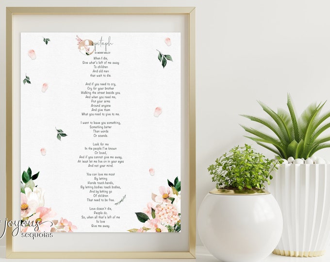 Epitaph Pink Flowers Printable Poem, Poem From NCIS Season 18, Digital ...