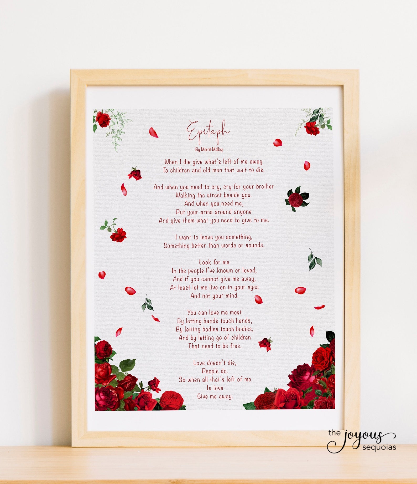 Epitaph Red Roses Printable Poem, Digital Download, Rosaceae, in Memory ...