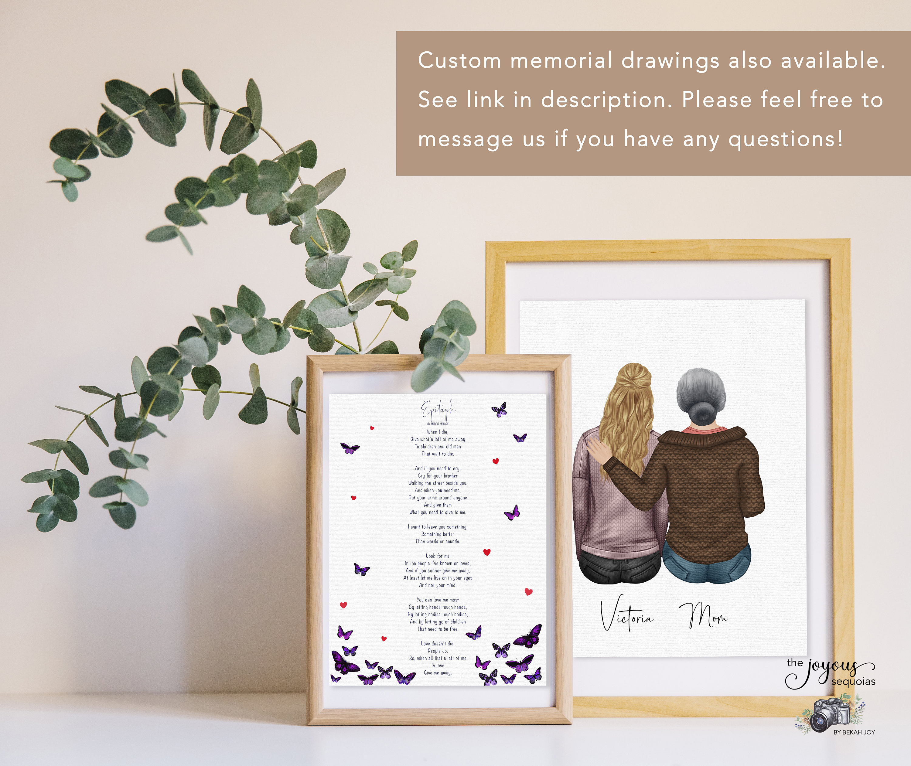 Epitaph Purple Butterflies Red Hearts Printable Poem, Digital Print ...