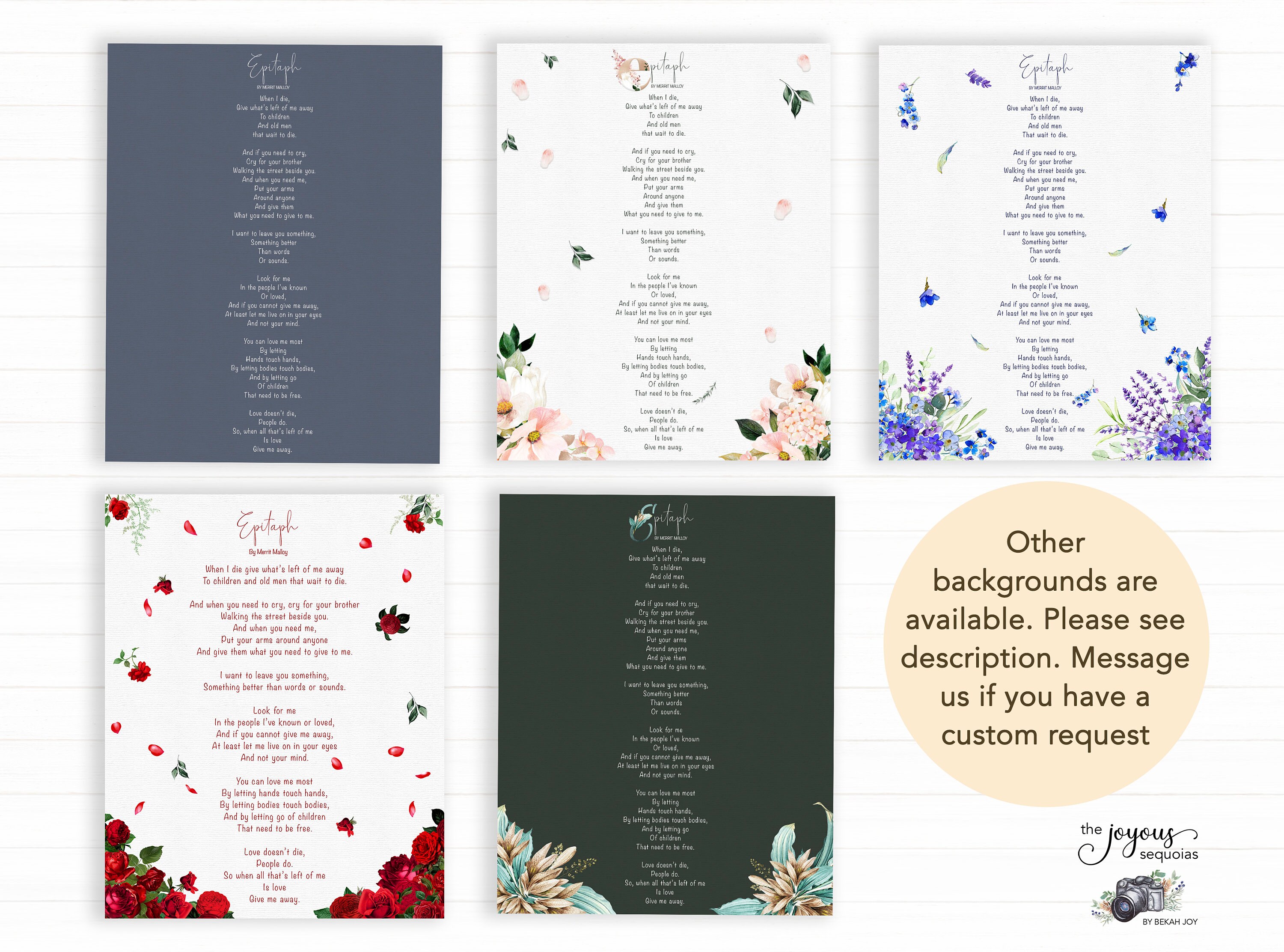 Epitaph Purple Butterflies Red Hearts Printable Poem, Digital Print ...