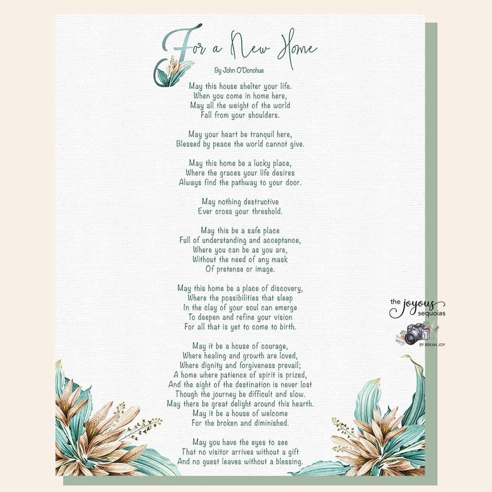 New Home Blessing Printable Poem, Digital Download, Watercolor Vanilla ...