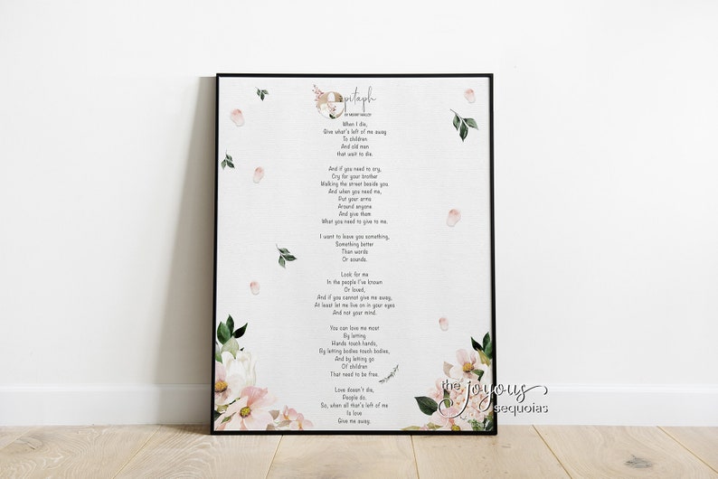Epitaph Pink Flowers Printable Poem, Poem From NCIS Season 18, Digital ...