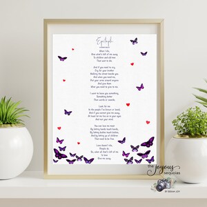 Epitaph Purple Butterflies Red Hearts Printable Poem, Digital Print ...