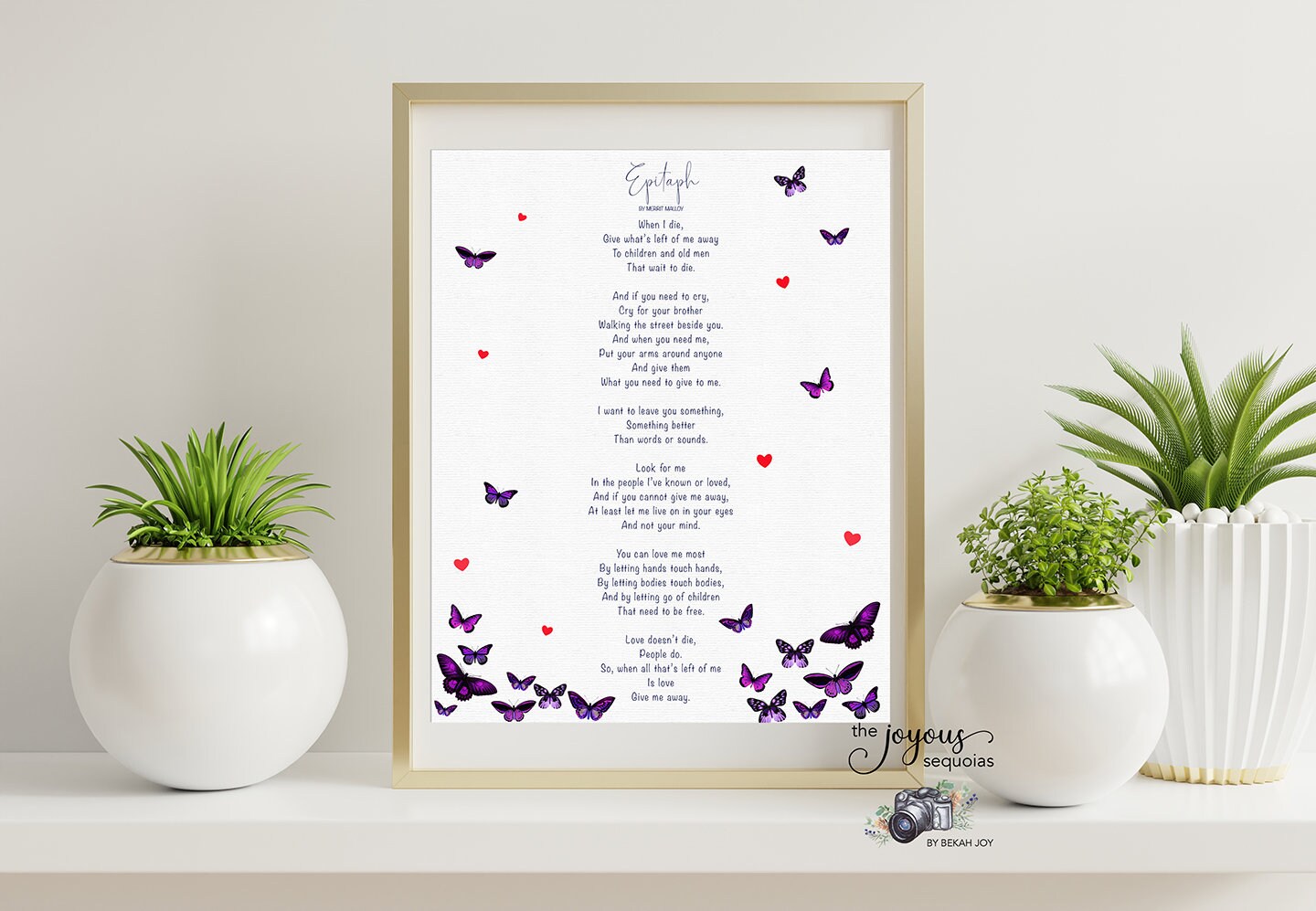 Epitaph Purple Butterflies Red Hearts Printable Poem, Digital Print ...