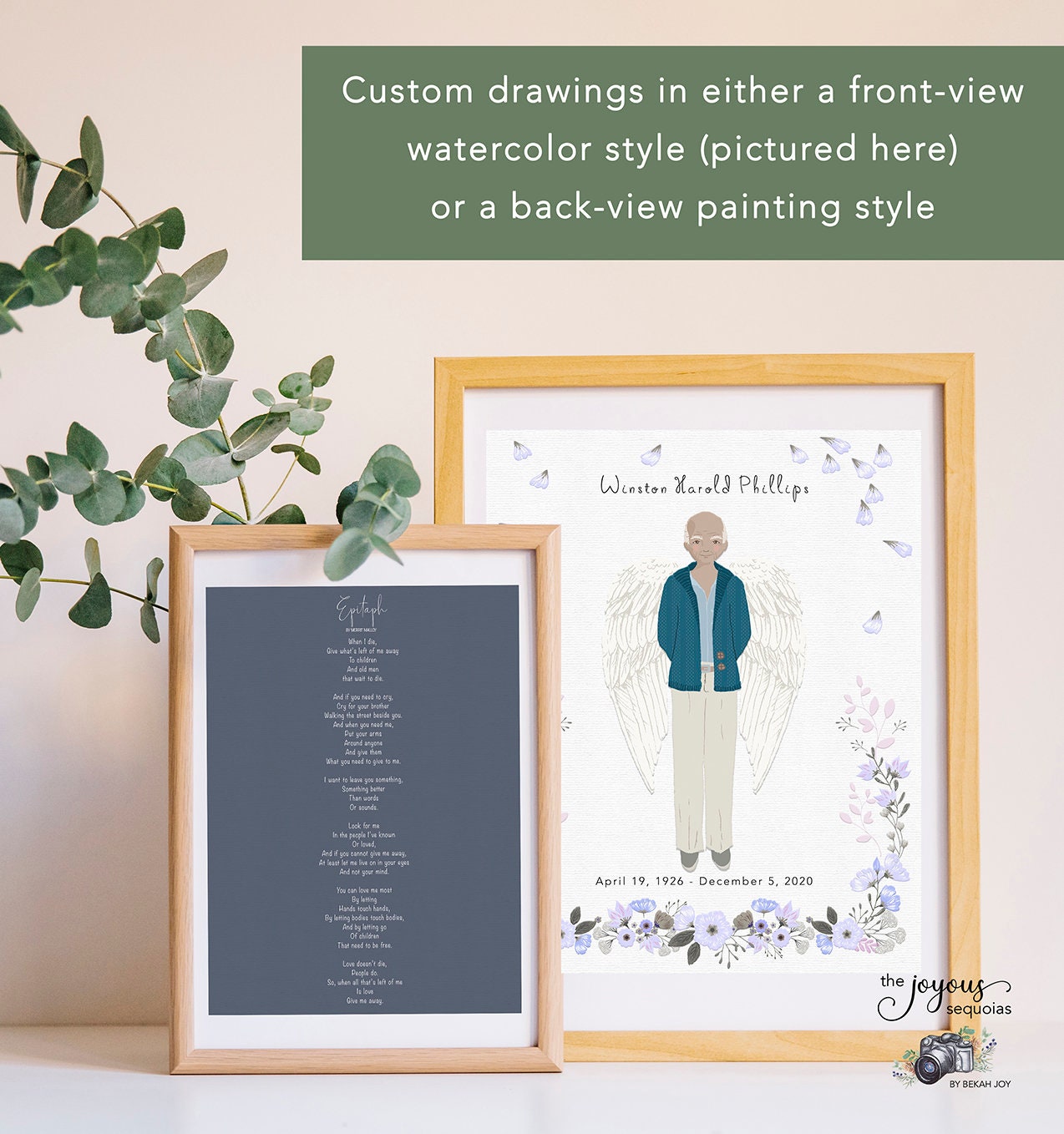 Custom Memorial Printable Drawing, Back-view Portrait, in Loving Memory ...