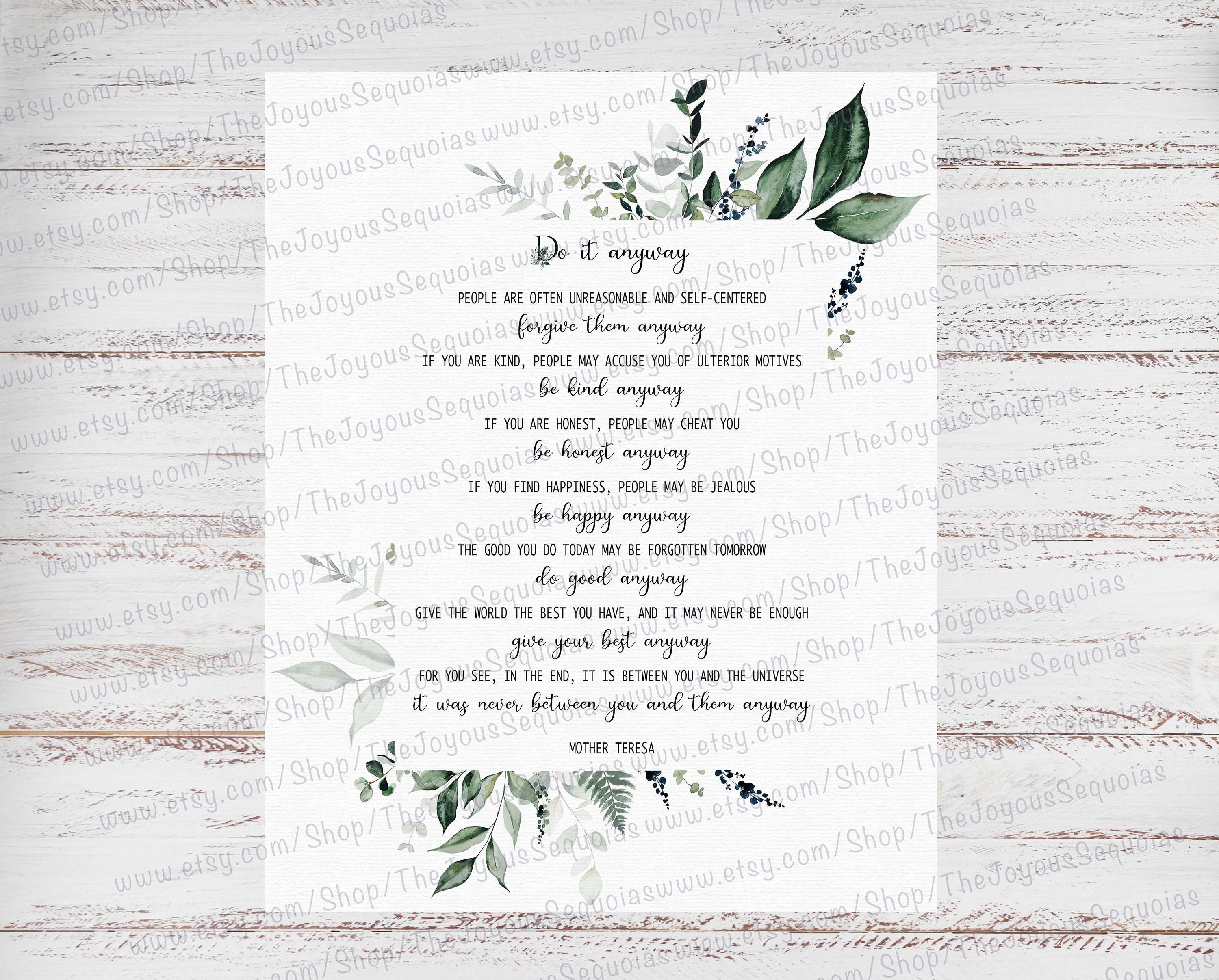 Do It Anyway Printable Poem, Non-religious Mother Teresa Quote ...