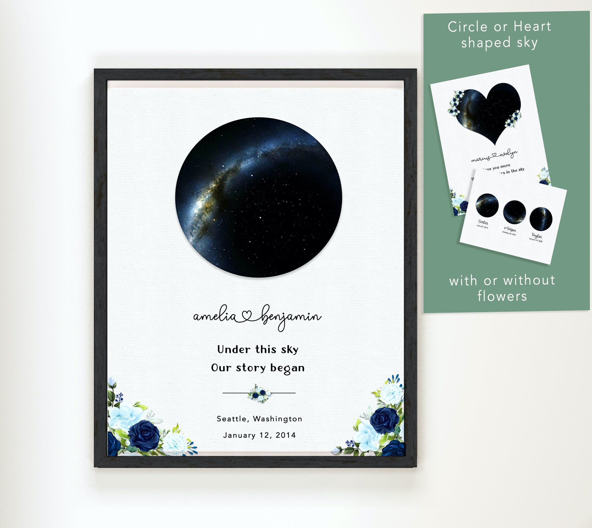 Custom Night Sky Print With 1 Sky, Star Map by Date, Star Chart ...