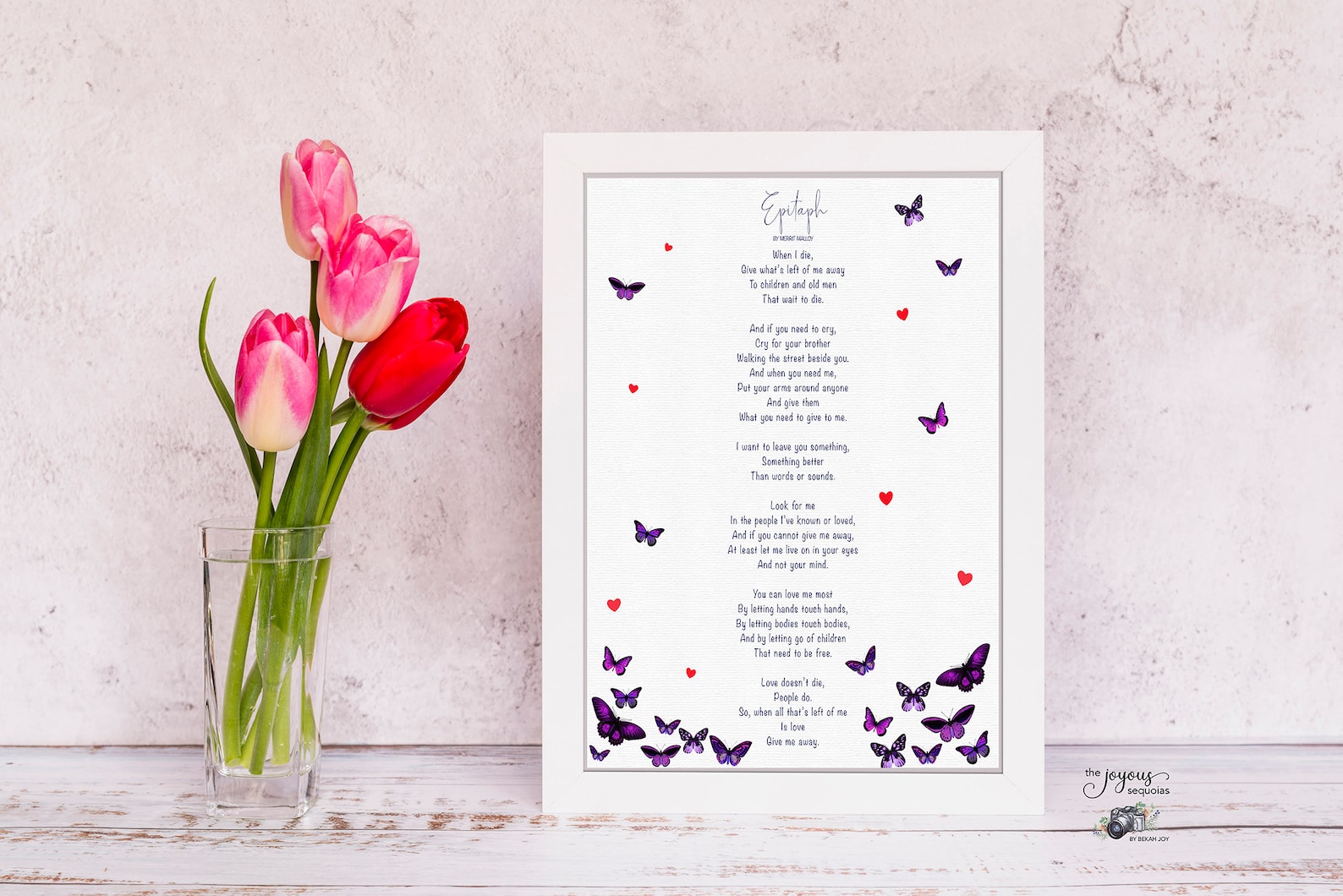 Epitaph Purple Butterflies Red Hearts Printable Poem, Digital Print ...