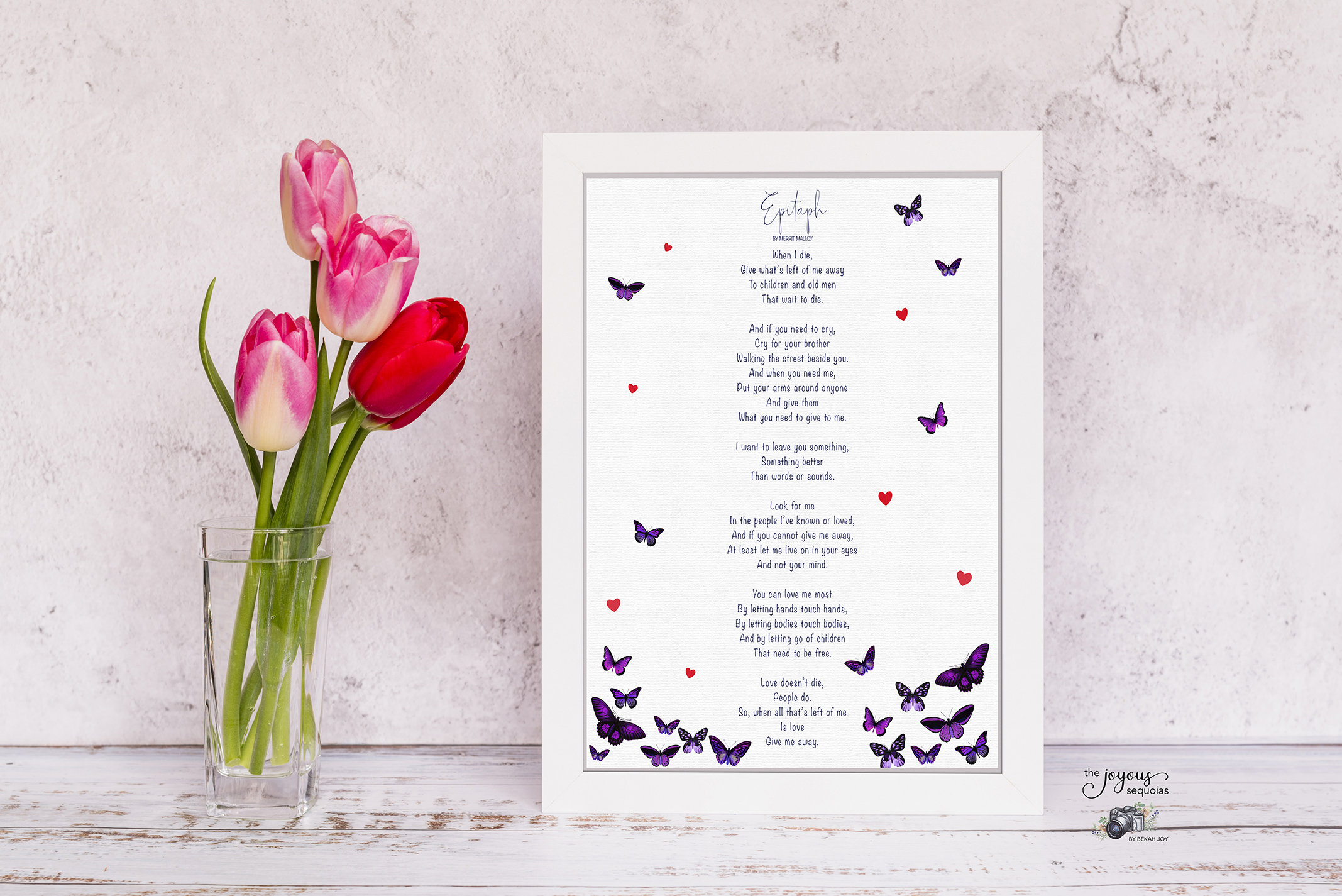 Epitaph Purple Butterflies Red Hearts Printable Poem Digital - Etsy España