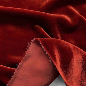 Pure Silk Velvet Fabric Rust Red Color 40momme Luxury Thick Silk Velvet ...