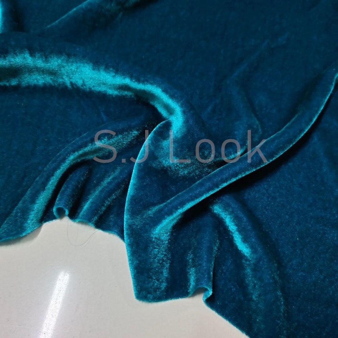 Pure Silk Velvet Fabric Peacock Blue Color 40momme Luxury Thick Silk ...