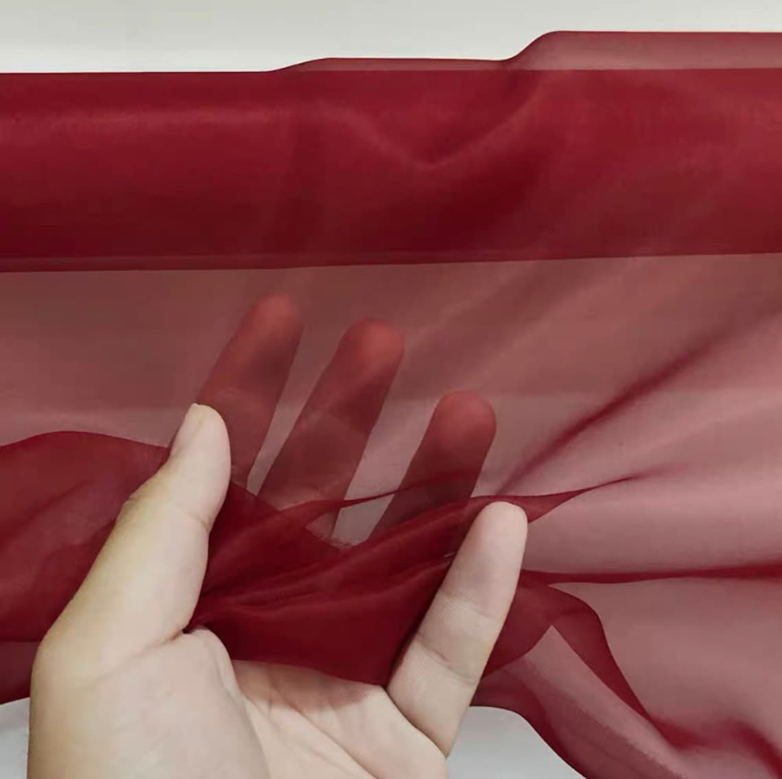 100% Silk Organza Fabric 6mm Deep Red Color 55'' Width Lightweight ...
