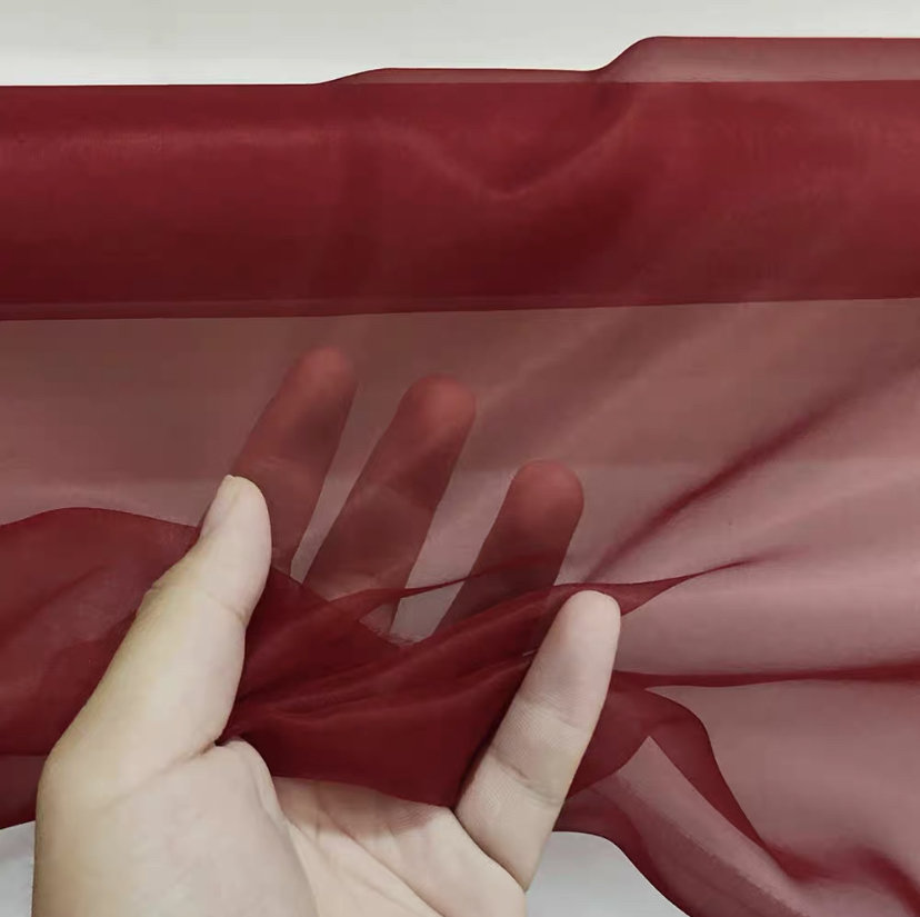 100% Silk Organza Fabric 6mm Deep Red Color 55'' Width Lightweight ...