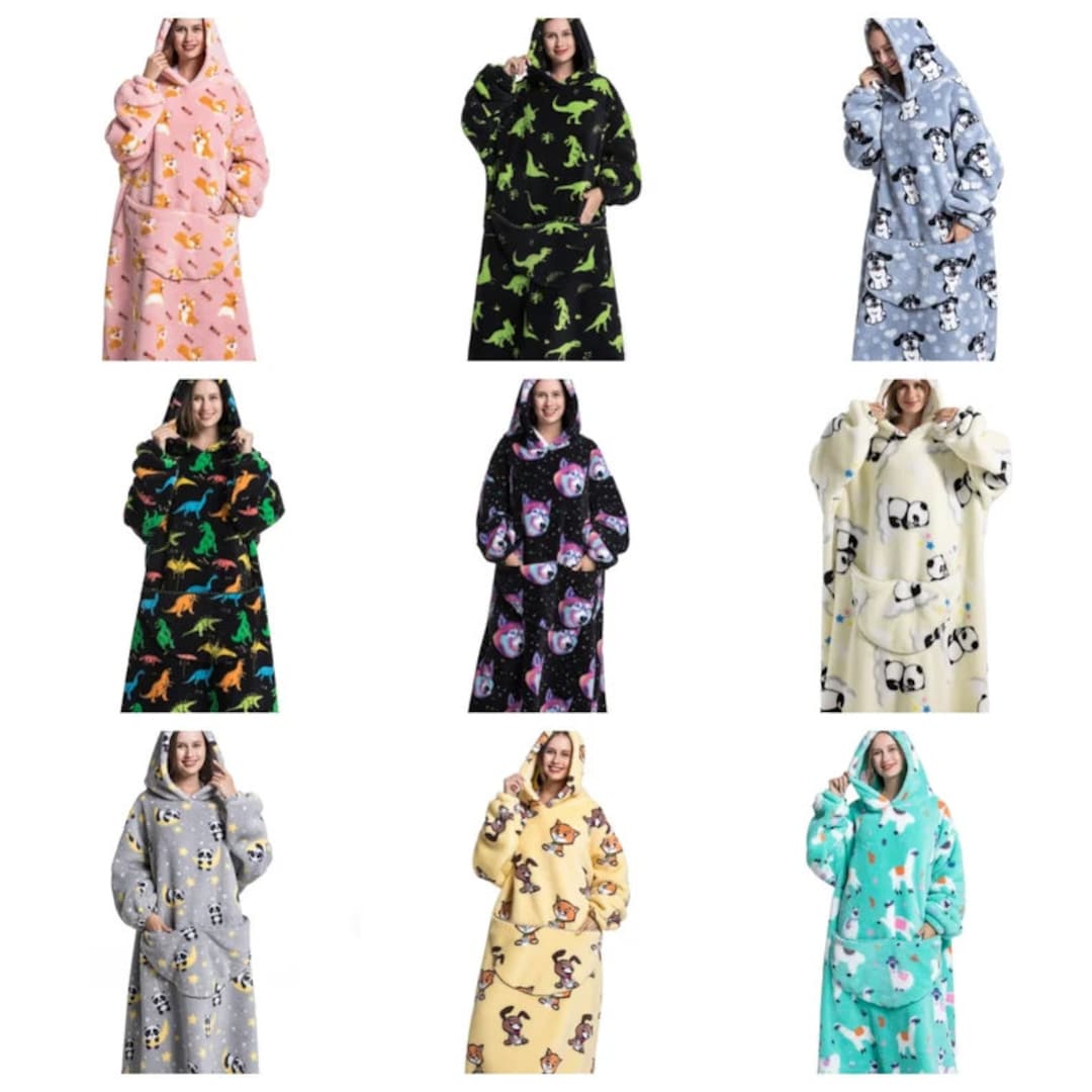 Adult Extra Long Oversized Hoodie Wearable Blanket Plush Sweatshirt ...