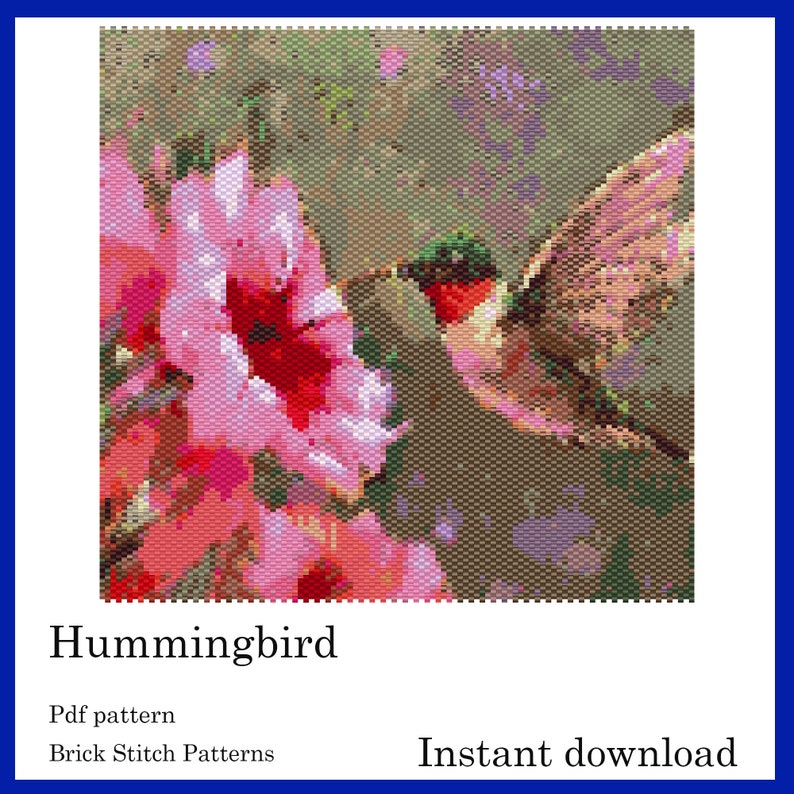Hummingbird Brick Stitch Pattern, Miyuki Delica Seed Beads (PDF Pattern ...