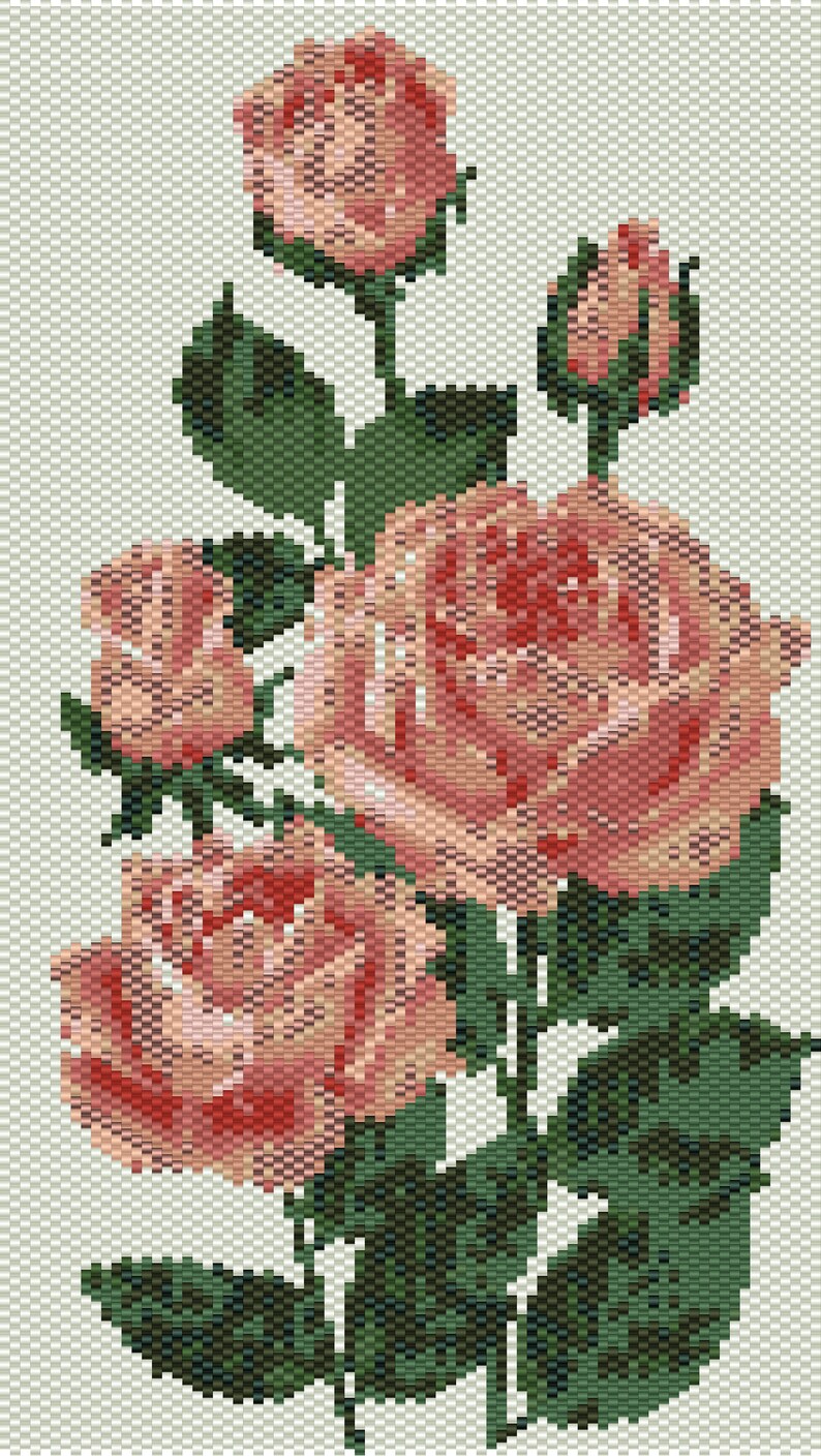 PINK ROSES Peyote, Vintage Rose, Miyuki Delica Pattern, Bookmark, Seed ...