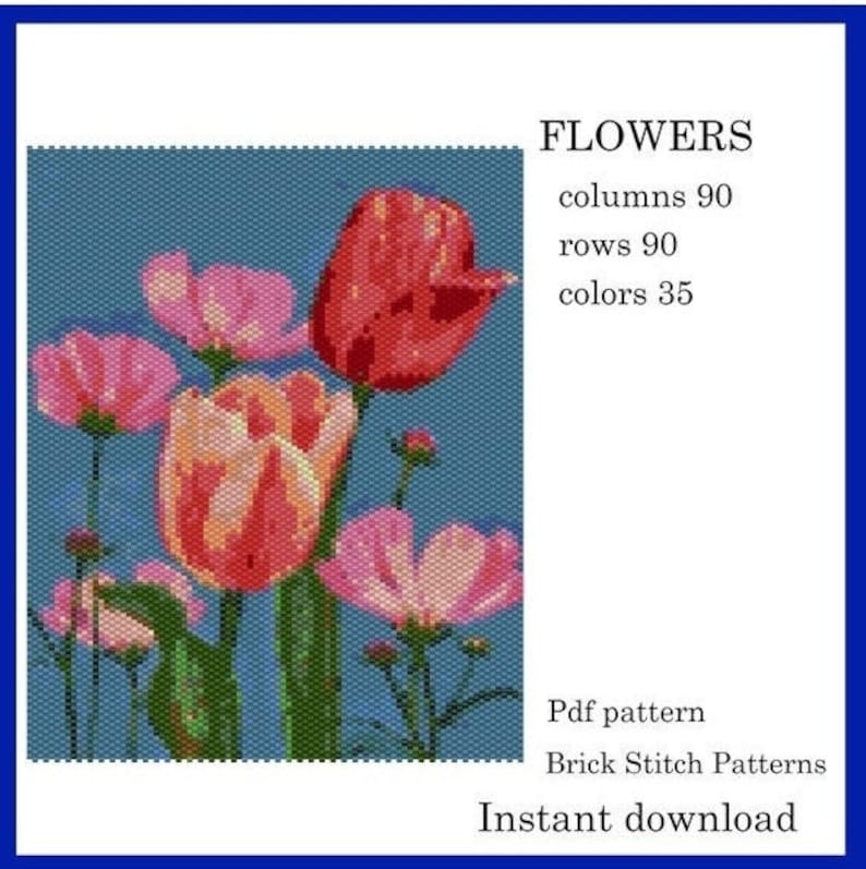Flowers Peyote Tapestry Pattern Seed Bead Pattern Wall Art - Etsy