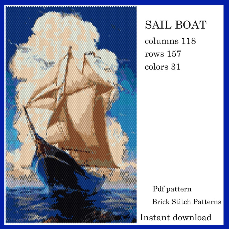 Sail Boat Pattern, Peyote Tapestry Pattern, Seed Bead Pattern, Wall Art ...