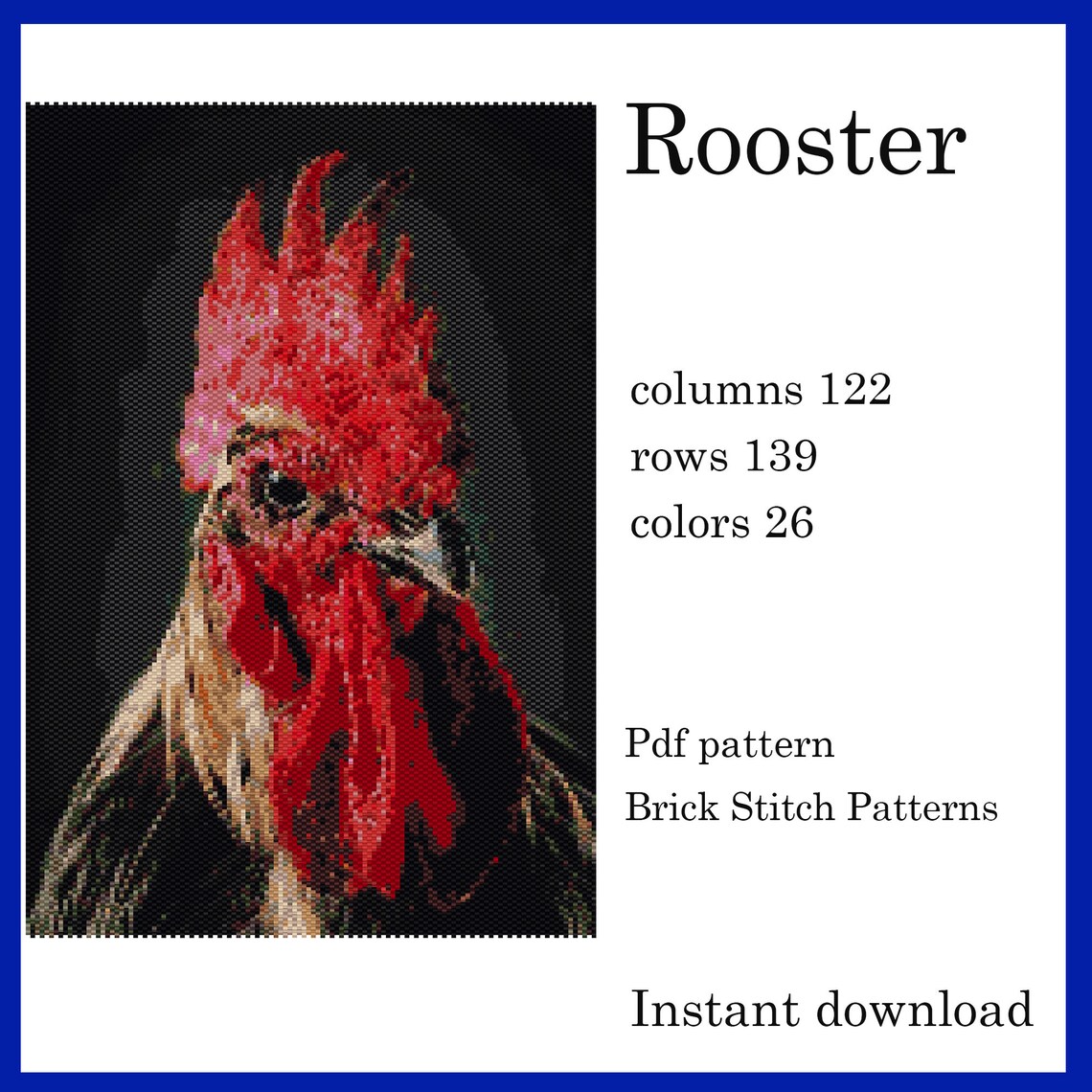 Rooster, Pdf Pattern, Brick Stitch Patterns, Instant Download - Etsy