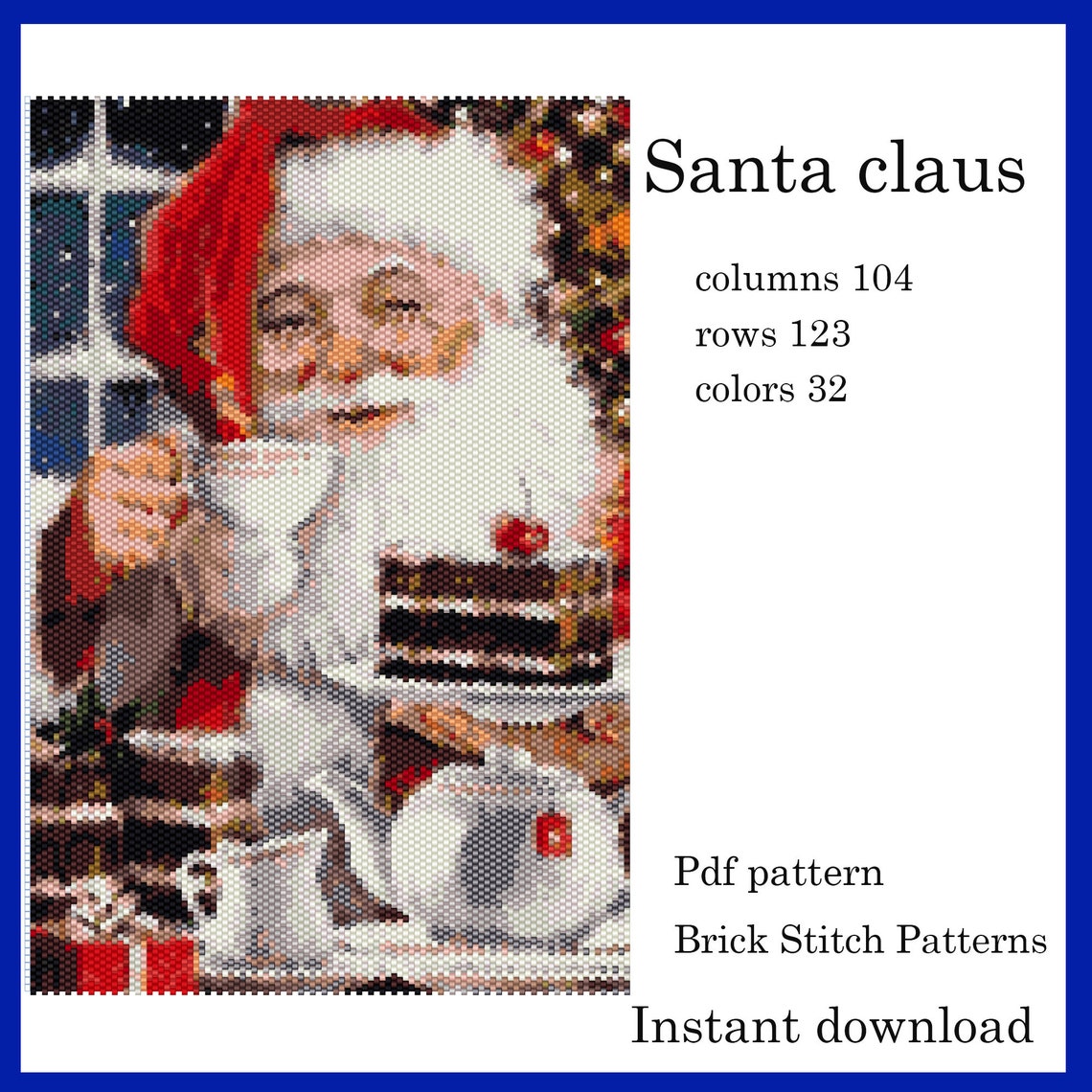 Santa ,peyote Tapestry Pattern, Peyote Stitch Pattern, Seed Bead ...