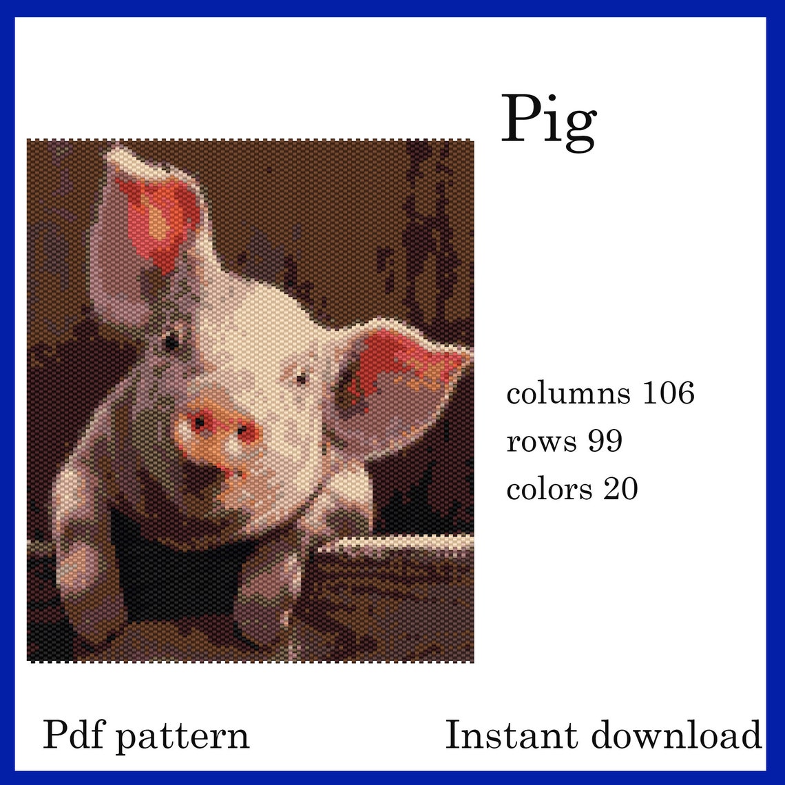 Pig, Wall Art Pattern Peyote, Beading Tapestry Miyuki Delica Pattern ...