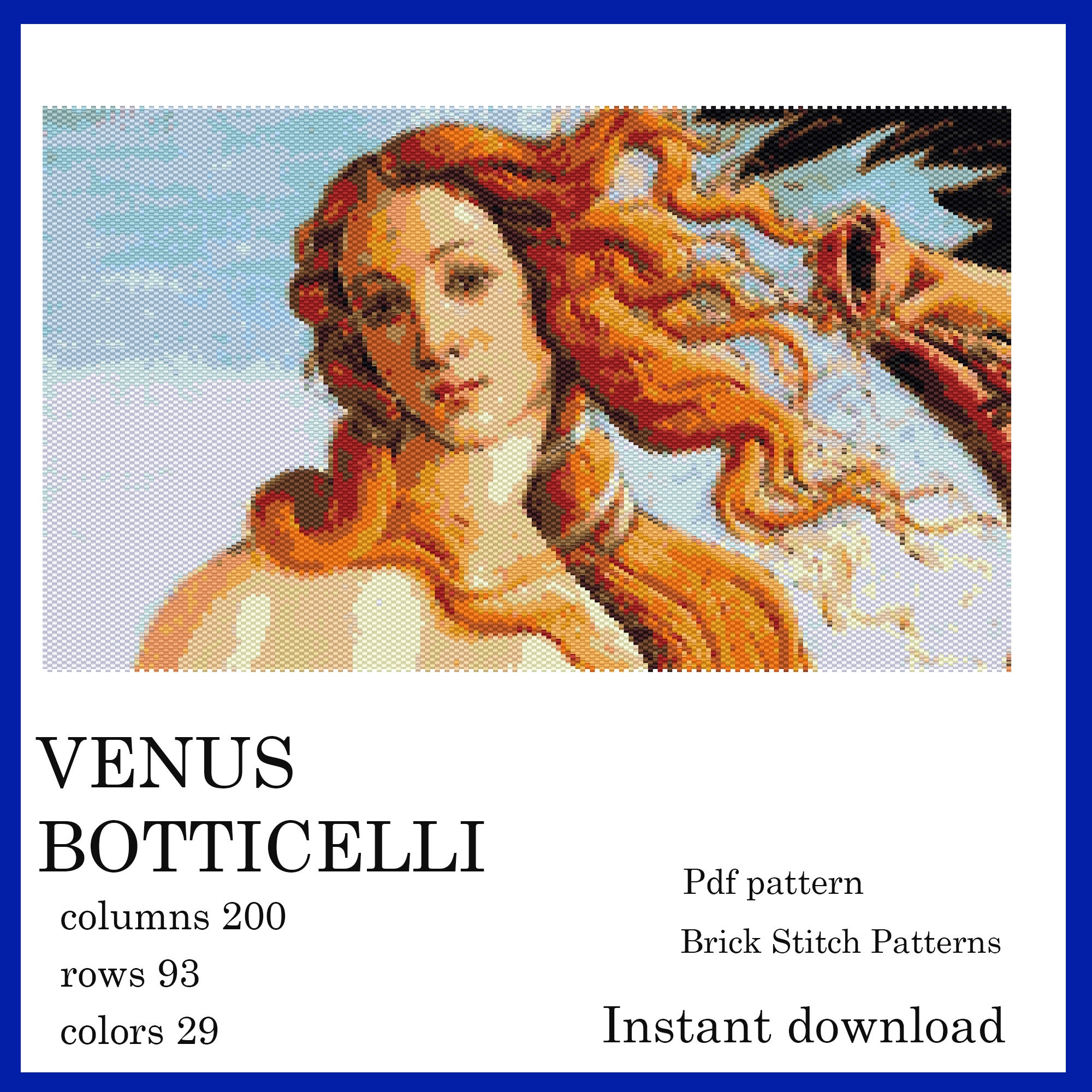 VENUS BOTTICELLI Peyote, Pdf Pattern, Pdf Digital Download, Instant Download - Etsy