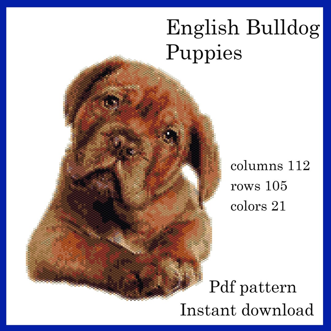 ENGLISH BULLDOG Puppies Beading Pattern Detailed Brick Stitch Peyote ...