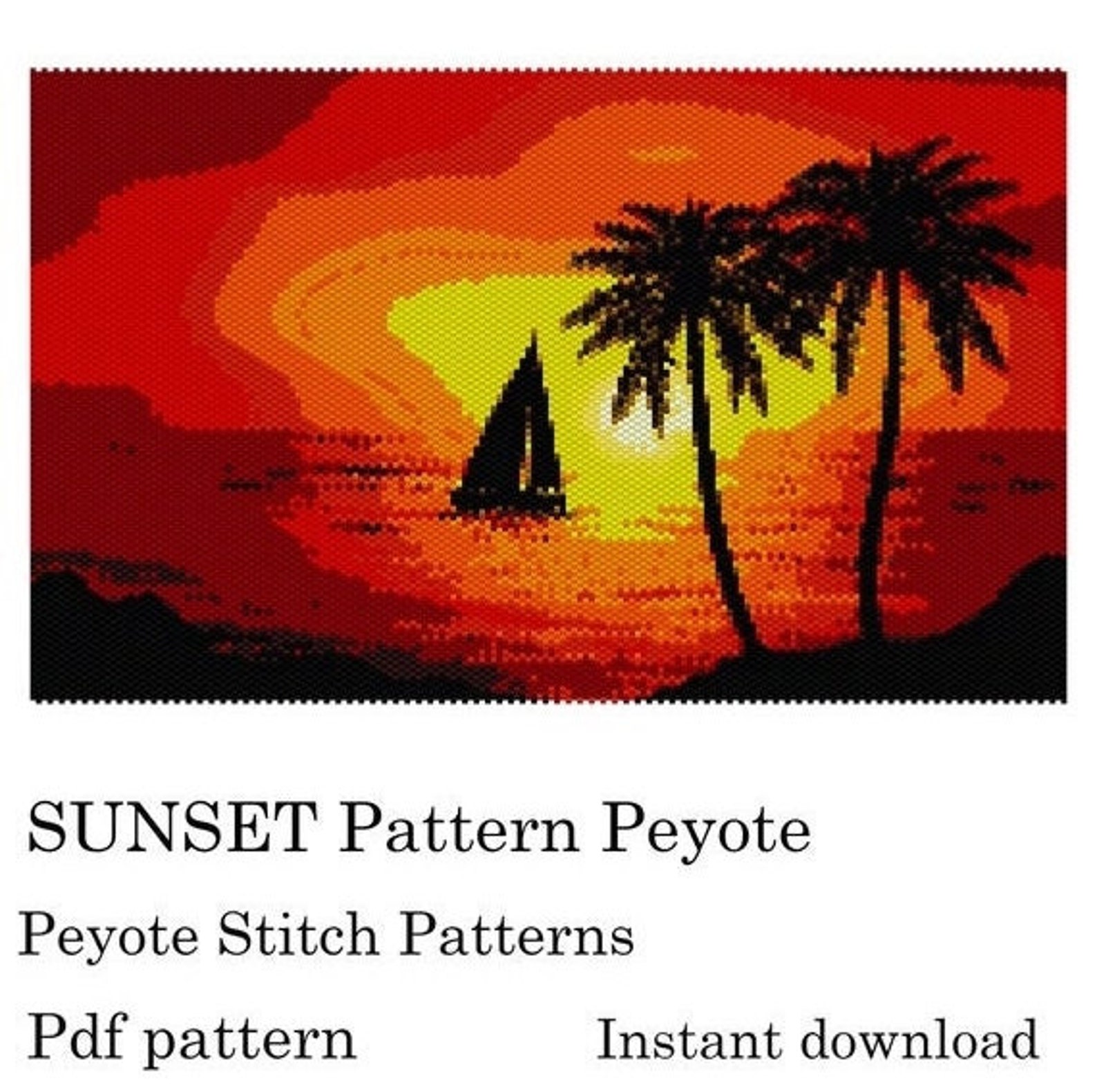 SUNSET Peyote, Wall Art Pattern Peyote, Beading Tapestry Miyuki Delica ...