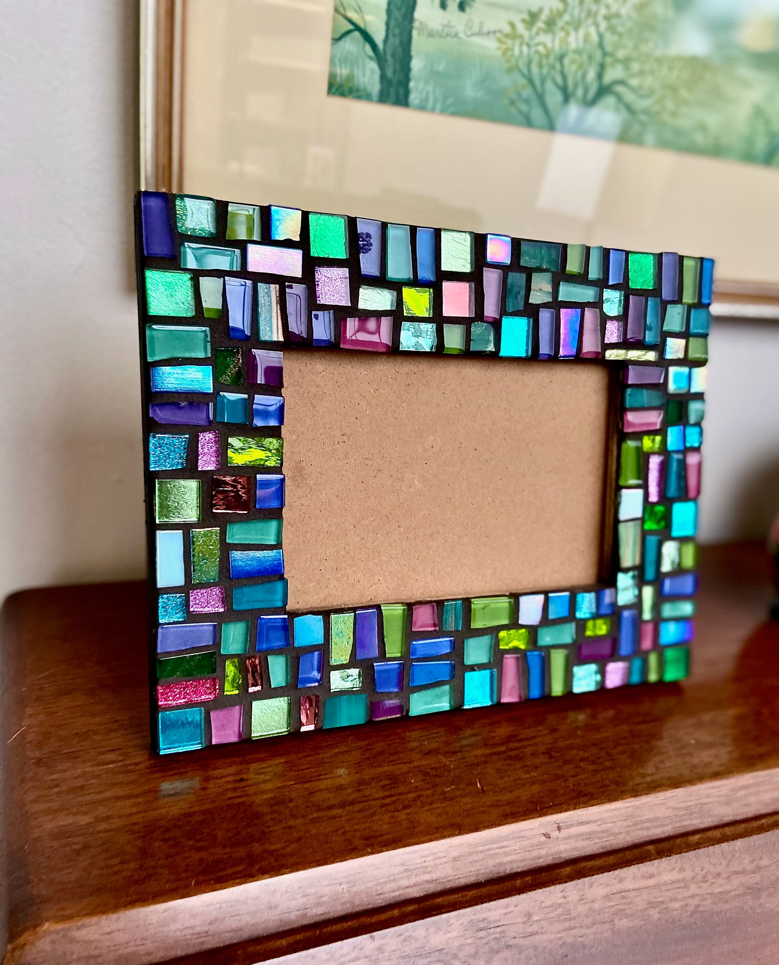 Multi-color Mosaic Picture Frame Holds 4X6 or 5X7 Photo/ Stained Glass ...
