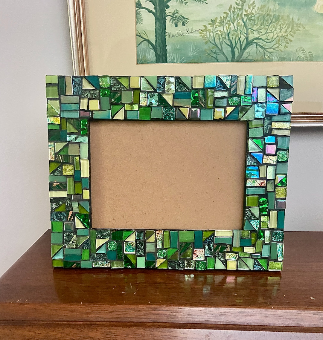 Glass Mosaic Picture Frame Green With Mirror Tile 8X10.5 Holds - Etsy