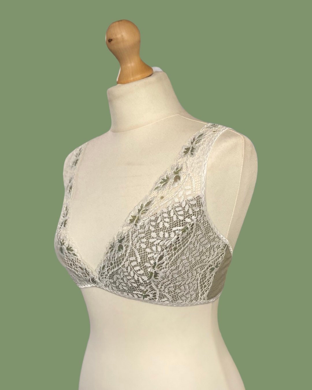 Winter Woods/ Sage Colored Merino Wool Bralette With Ivory Lace ...