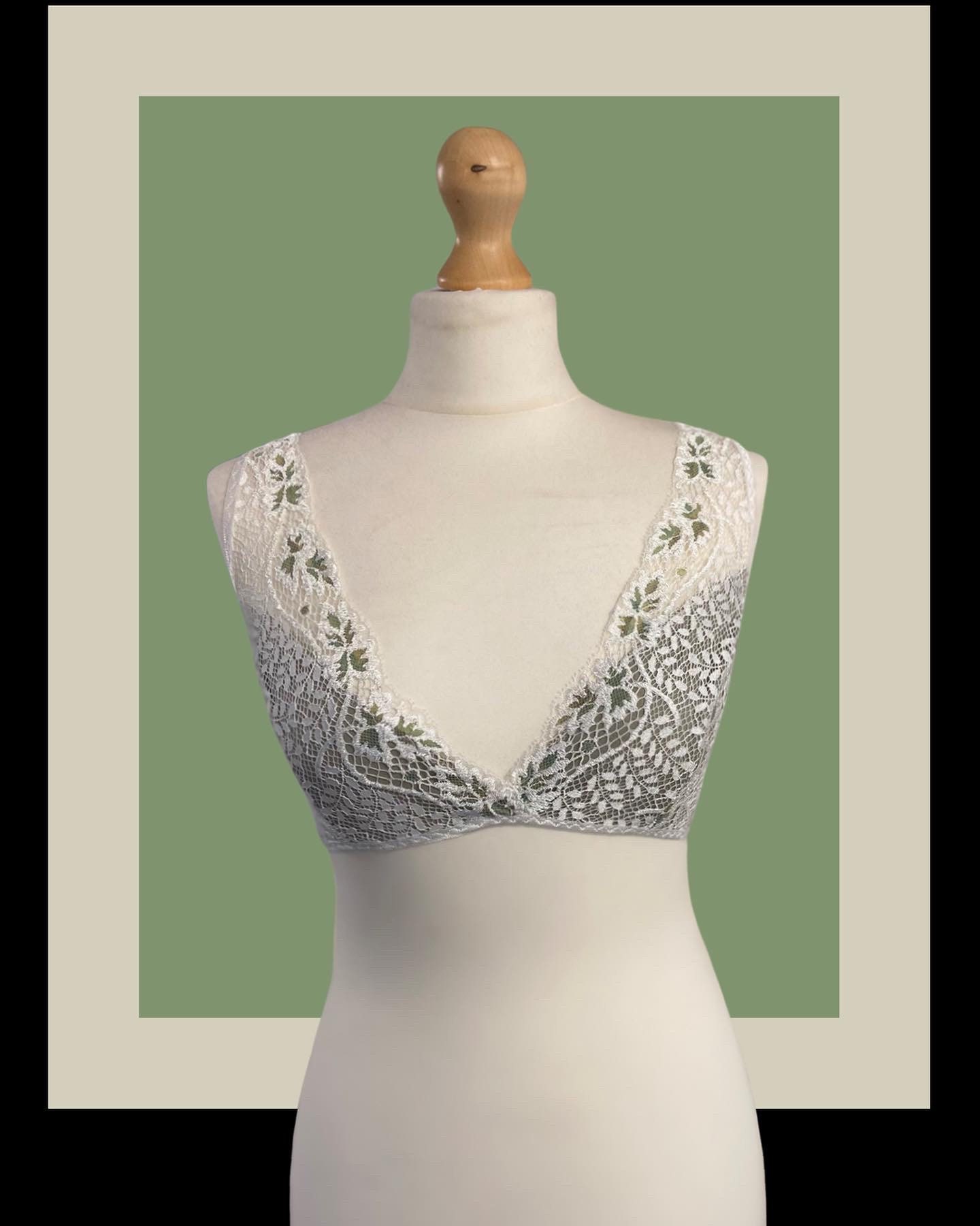 Winter Woods/ Sage Colored Merino Wool Bralette With Ivory Lace ...