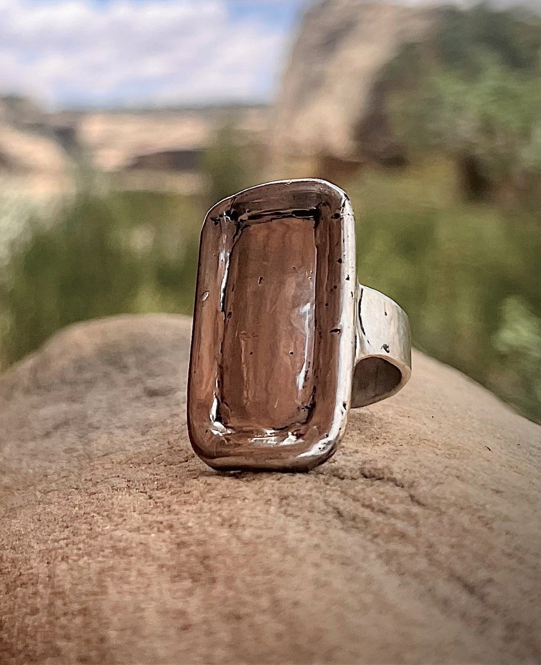 Bold Rectangluar Sterling Silver Statement Ring, Heavy Silver Ring ...