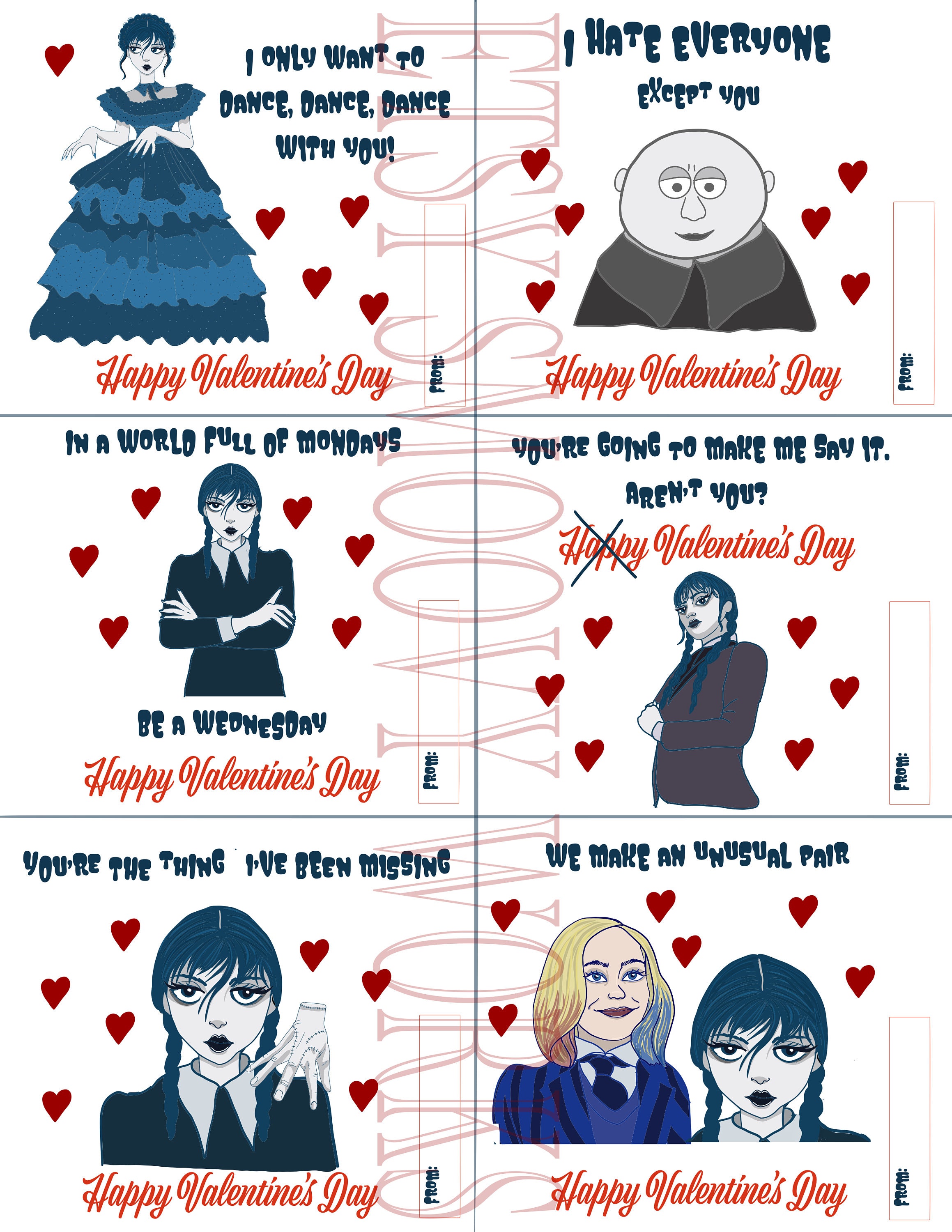 Wednesday Addams Valentine's Day Card Cutout - Digital Download - Etsy
