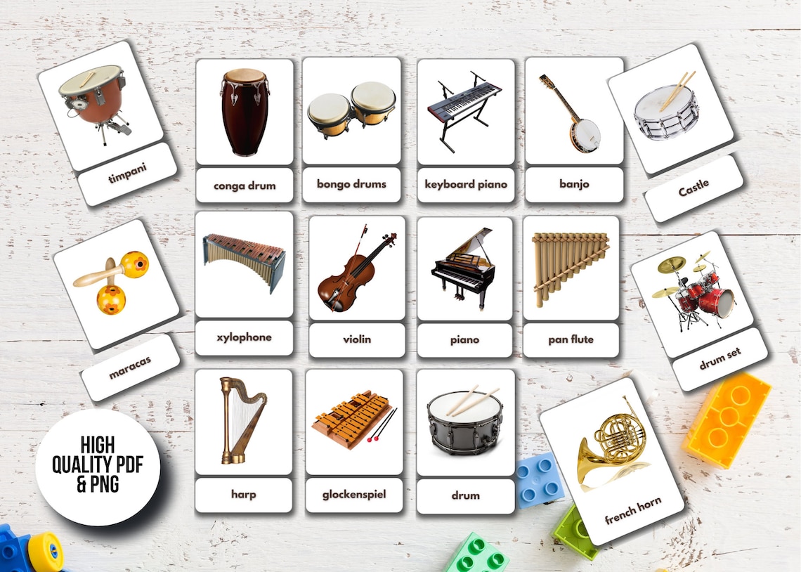 Musical Instruments Flashcards real Pictures Printable | Etsy