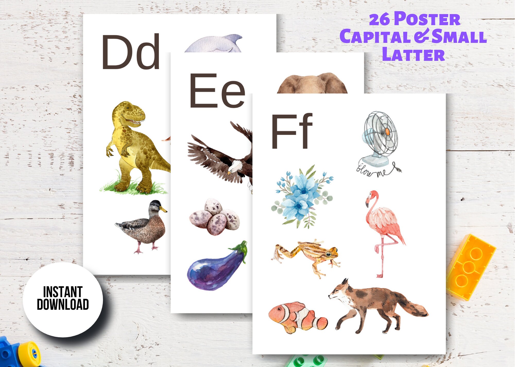 Alphabet Letter Sounds Poster Set 52 Sheets Watercolor | Etsy