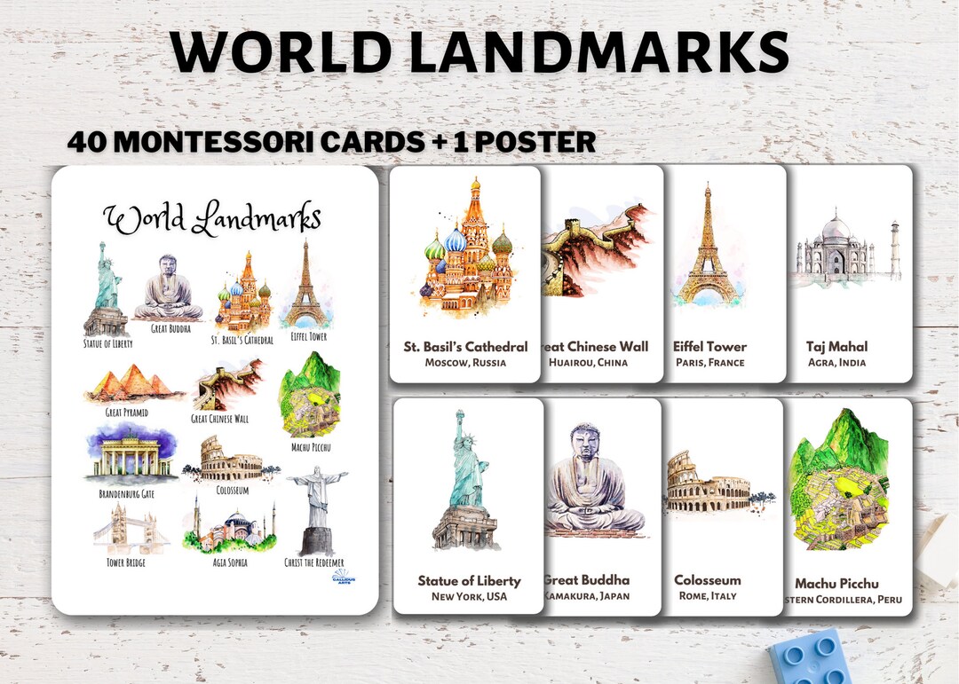 Buy LANDMARKS FLASHCARDS Watercolor Images Printable Montessori Online ...