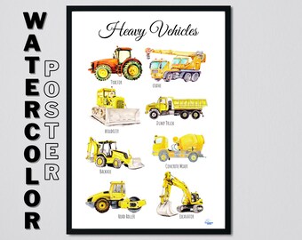 Construction Vehicles Poster - Etsy