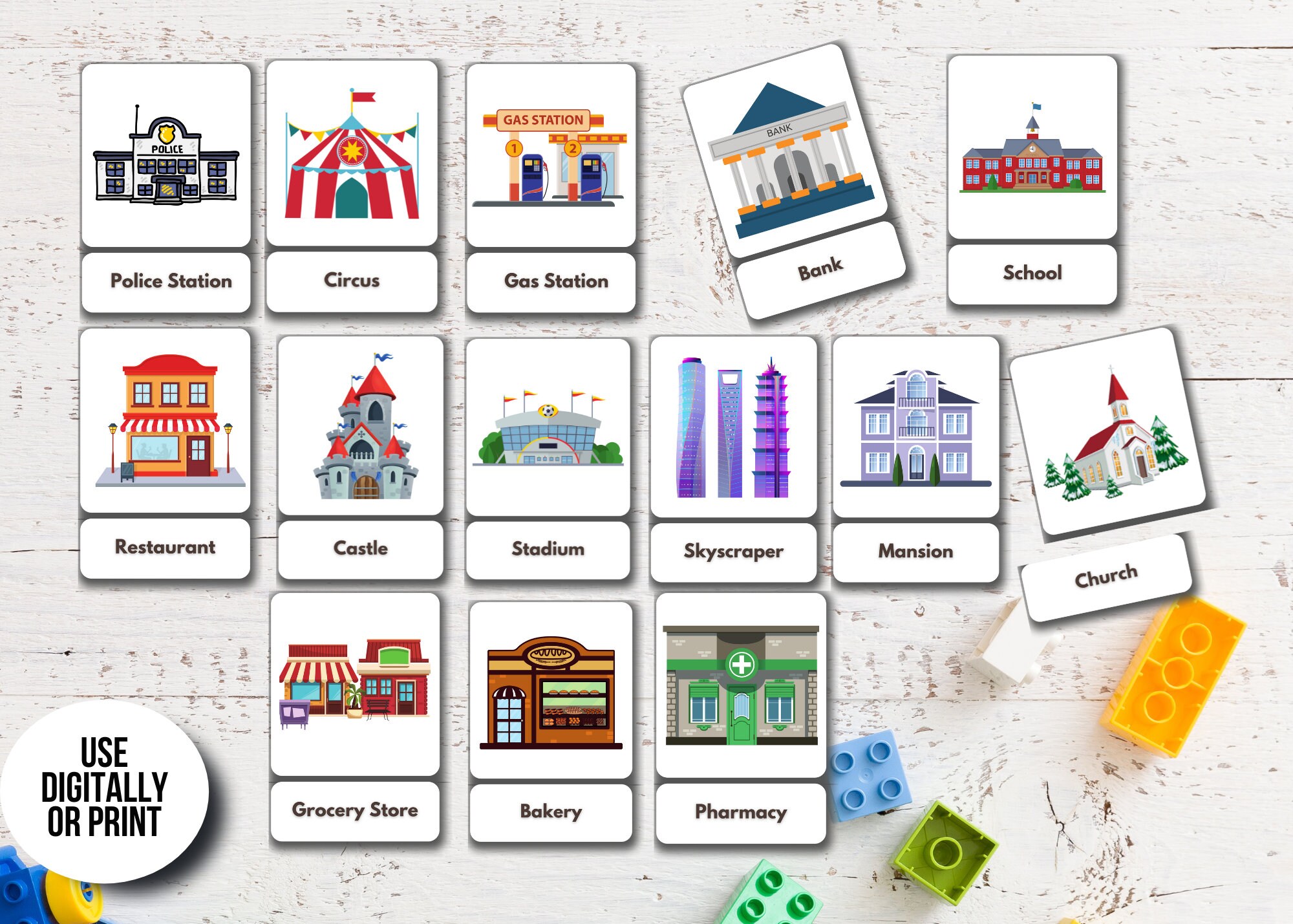 Buildings Flashcards Printable Montessori Cards Nomenclature | Etsy