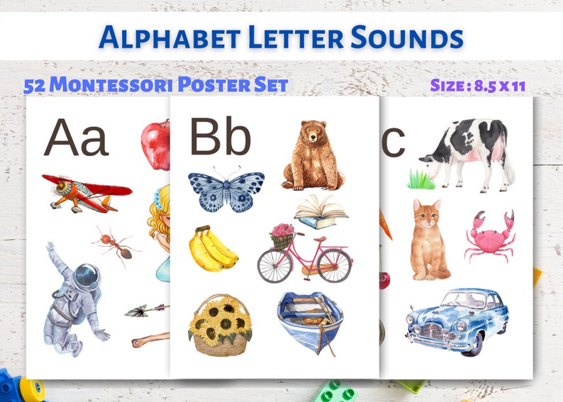 Alphabet Letter Sounds Poster Set 52 Sheets Watercolor | Etsy