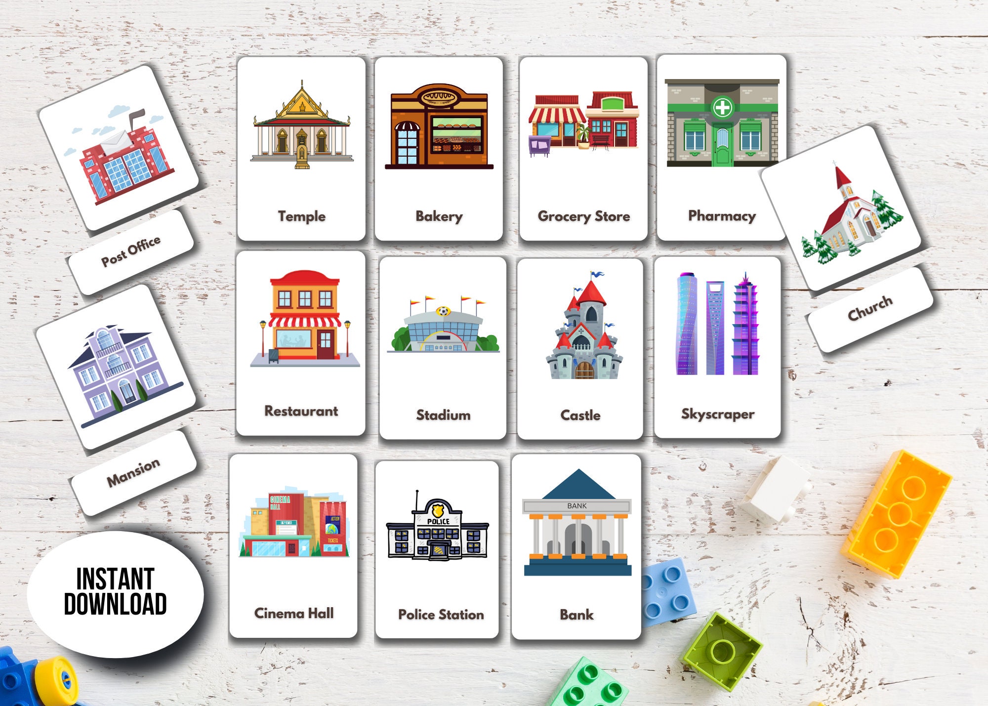 Buildings Flashcards Printable Montessori Cards Nomenclature - Etsy ...