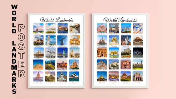 World Landmarks Poster real Pictures World Wonders - Etsy