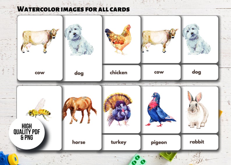 FARM ANIMALS FLASHCARDS Watercolor Images Printable - Etsy Canada