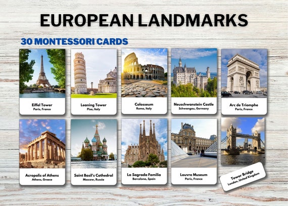 EUROPEAN LANDMARKS Flashcards World Wonders Cards Printable - Etsy France