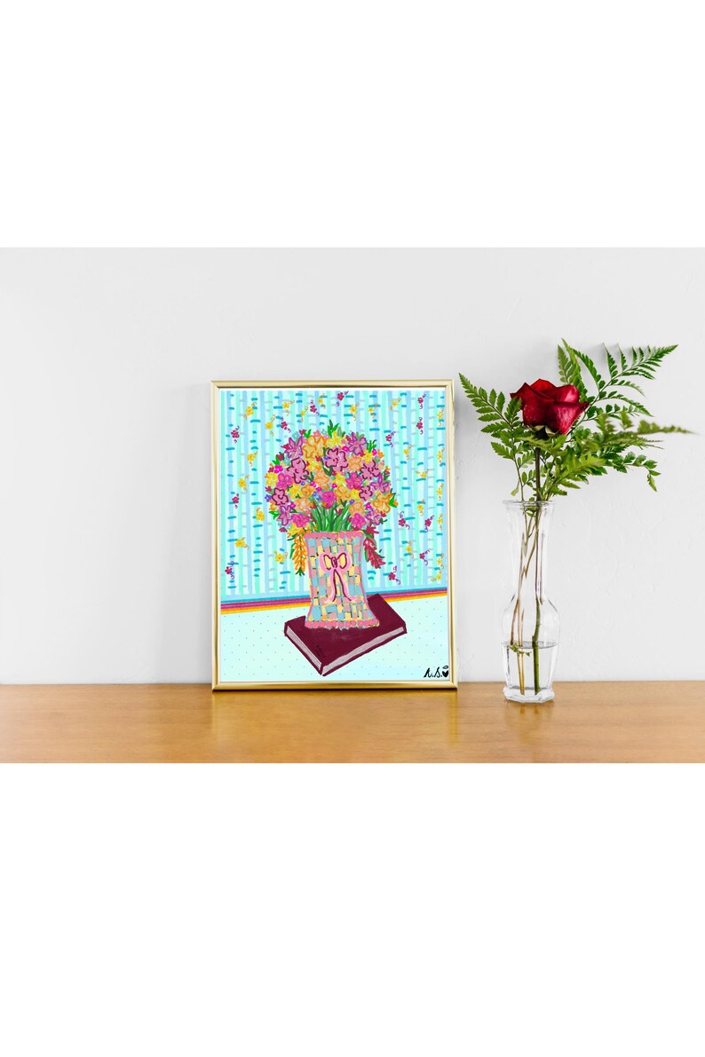 Cottagecore Flower Bouquet Art Print, Still Life, Whimsical Vase ...