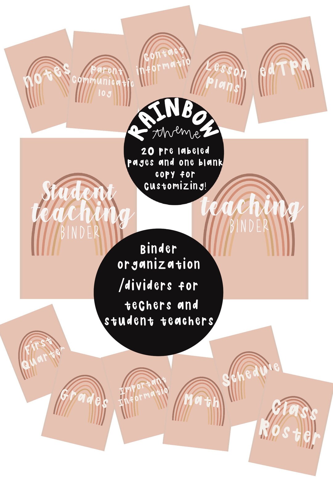 Teacher/student Teacher Binder Boho Rainbow Dividers Pre - Etsy