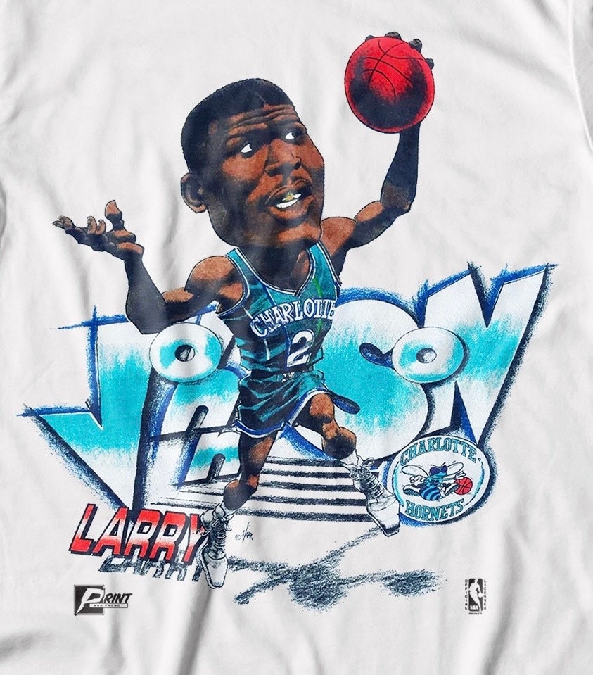 Throwback Charlotte Hornets Larry Johnson Basketball T-shirt NBA Tee ...